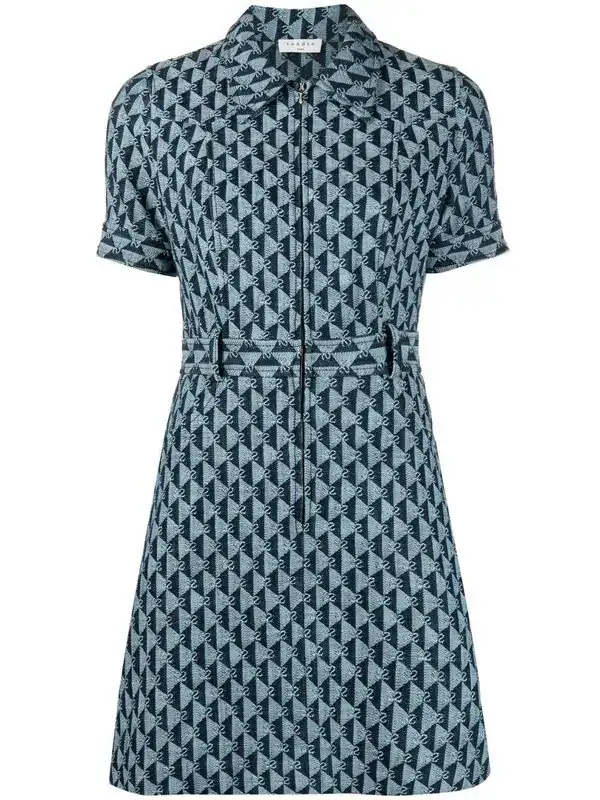 Sandro Monogram-Print Knitted Dress In Blue - 52% Off | Editorialist