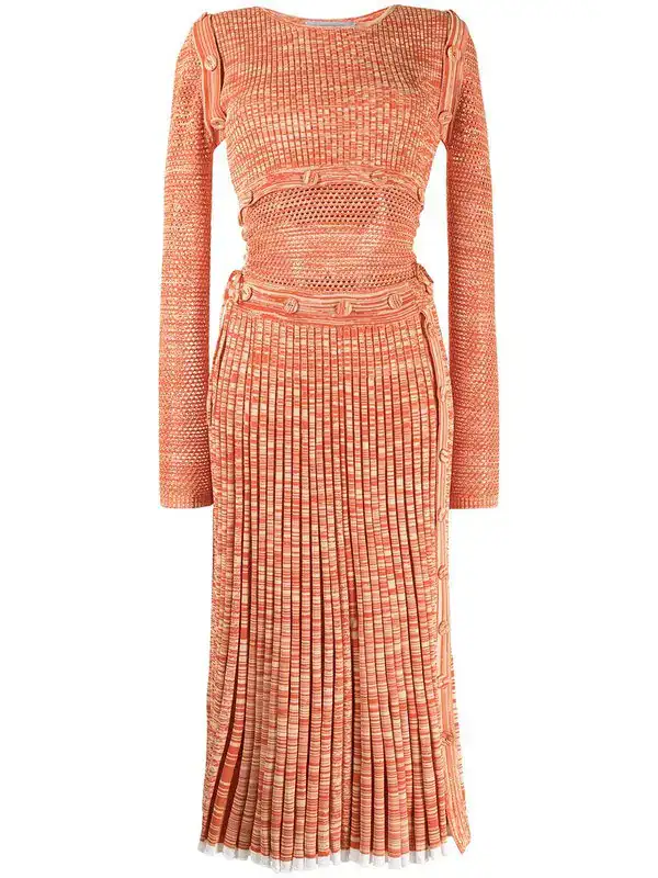 Christopher Esber Deconstructed Ribbed Knit Midi Dress - Orange |  Editorialist