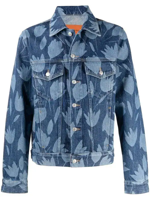 Sandro Tulip-Print Deni Jacket In Blue 68% Off Editorialist