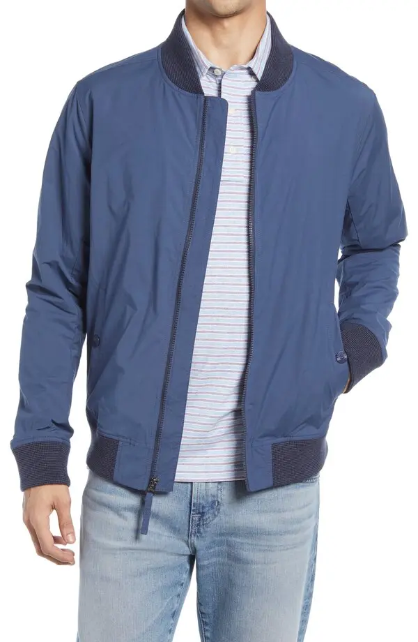 Faherty Brand Transition Stretch Cotton Blend Bomber Jacket - Blue ...