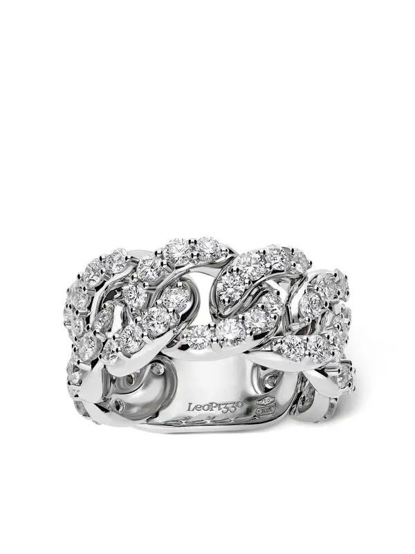 LEO PIZZO 18kt White Gold Diamond Groumette Ring