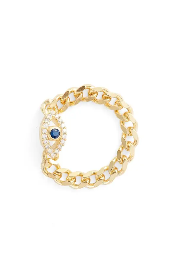 Argento Vivo Cubic Zirconia Evil Eye Chain Link Ring - Gold | Editorialist