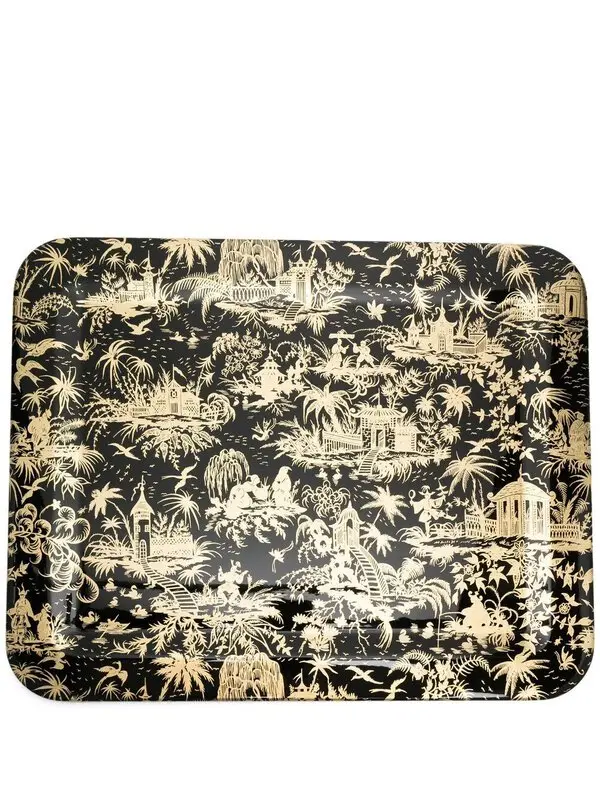 FORNASETTI Tropical-print Wood Tray