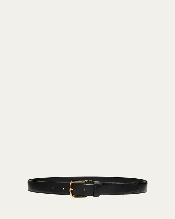 THE ROW Classic Calf Leather Belt - Black Shiny Gold