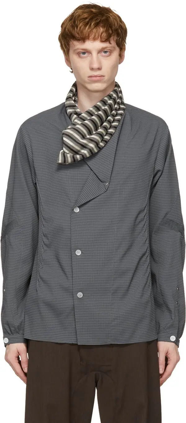 Kiko Kostadinov Grey Anthonis Pleated Shirt In Grey/Stripe - 40 
