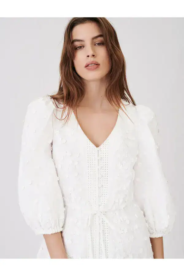 maje white embroidered dress Embroidered cotton midi dress White For Women