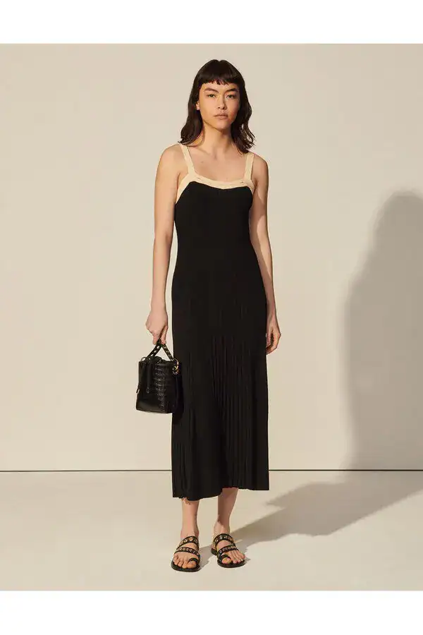 sandro two tone knit dress Sandro Women's Two Tone Mini knit Dress - Black Ecru