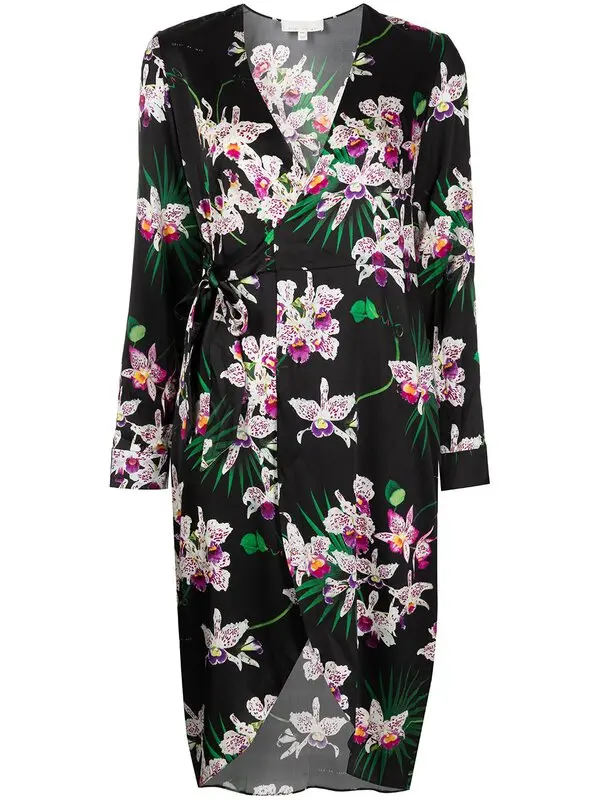 Fleur Du Mal Orchid-Print Wrap Dress In Black - 30% Off | Editorialist