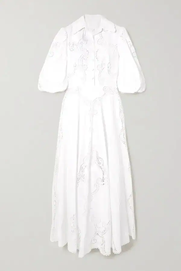 Costarellos Pavlina Broderie Anglaise Cotton And Linen-Blend Shirt Dress -  Off-White | Editorialist