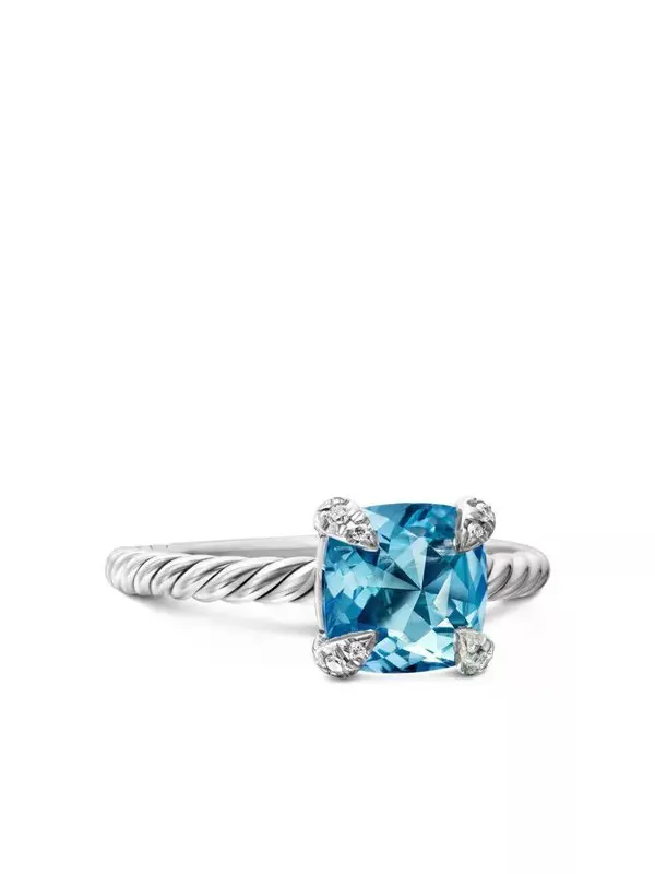 David Yurman Sterling Silver Chatelaine Topaz And Diamond Ring - Blue