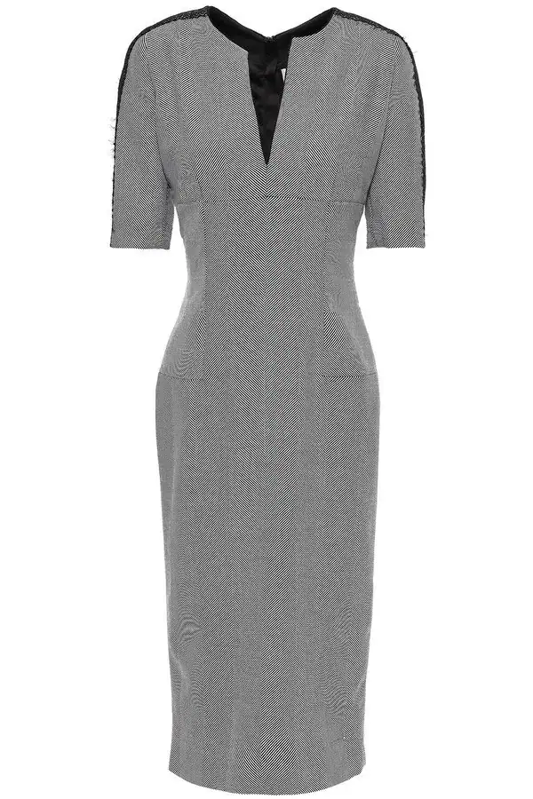 Amanda Wakeley Lace-Trimmed Herringbone Wool Dress In Black - 55% Off |  Editorialist