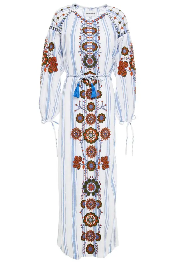 batik embroidered dress 1970s Ramona Rull Batik Maxi Dress with hand embroidered mirrors – Honeywood main image 0