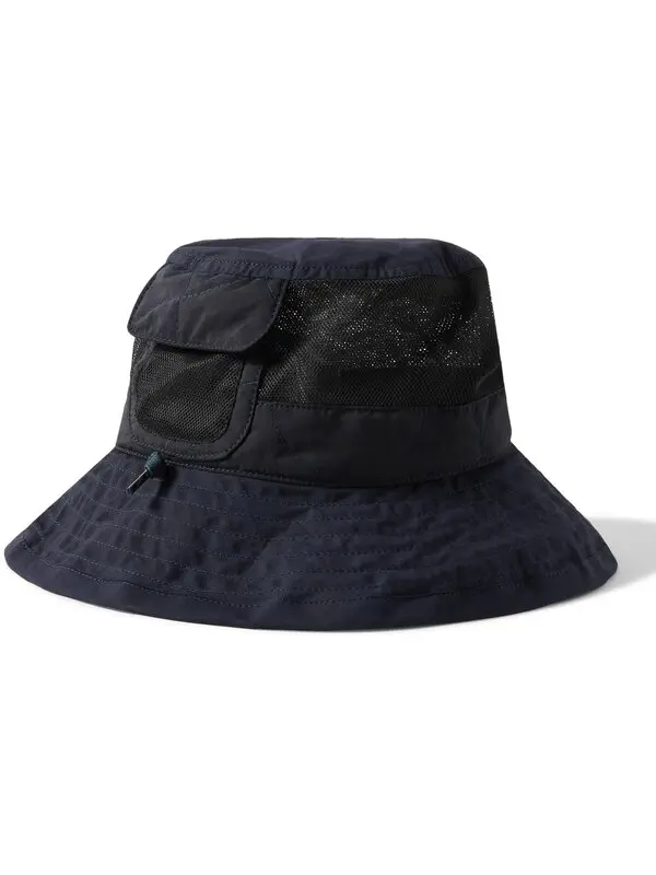Nicholas Daley Lavenham Waxed Cotton And Mesh Bucket Hat In Blue 