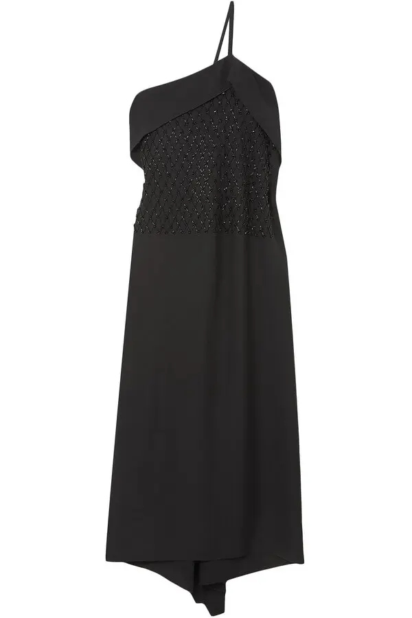 Dries Van Noten One-Shoulder Draped Beaded Crepe Dress In Black - 75% Off |  Editorialist