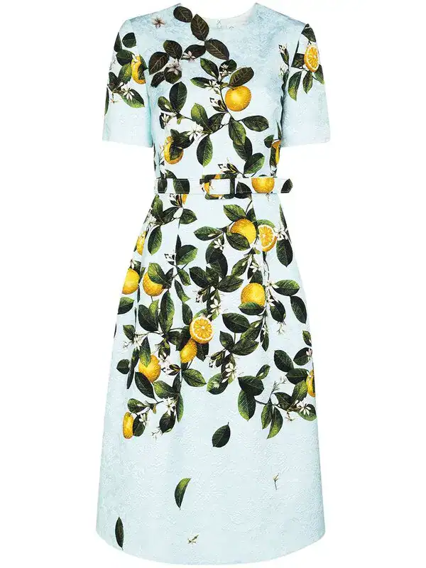 Oscar De La Renta Lemon-Print Jacquard Midi Dress In Blue - 60% Off |  Editorialist