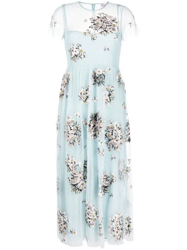 red valentino floral embroidered poplin dress Halter Neck Sleeveless Maxi Dress main image 1