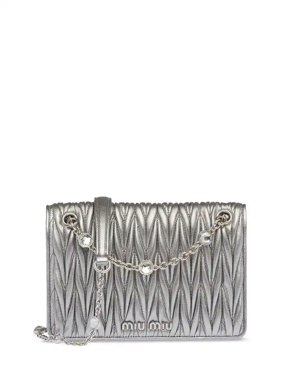 miu miu シルバー　ミニバッグ Silver Miu Crystal Nappa Leather And Crystal Mini-bag | Miu Miu