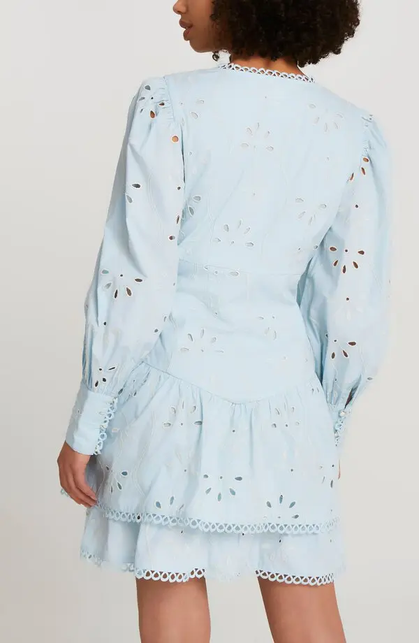 River Island Broderie Long Sleeve Mini Shirtdress - Light Blue |  Editorialist