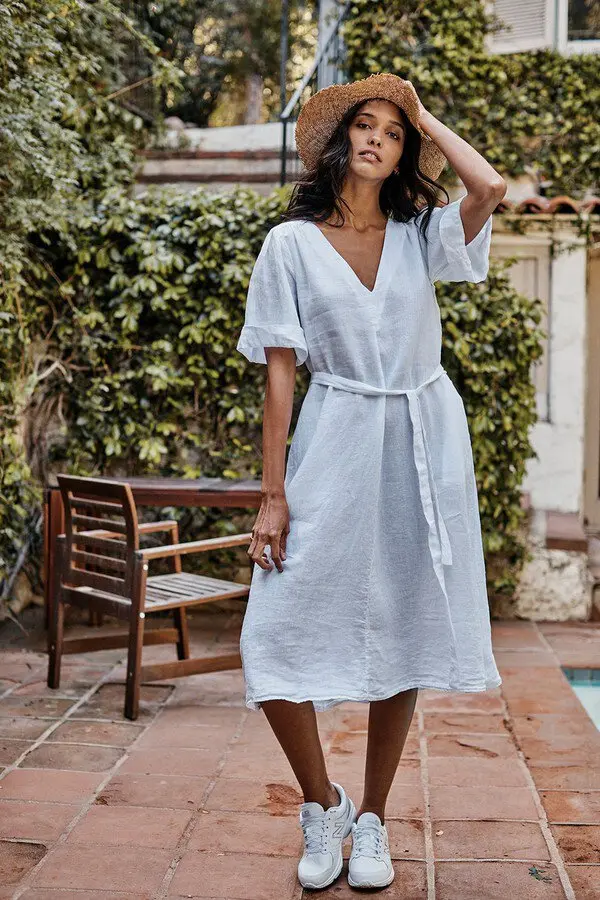 velvet linen dress Velvet Elly Linen Dress - Basil
