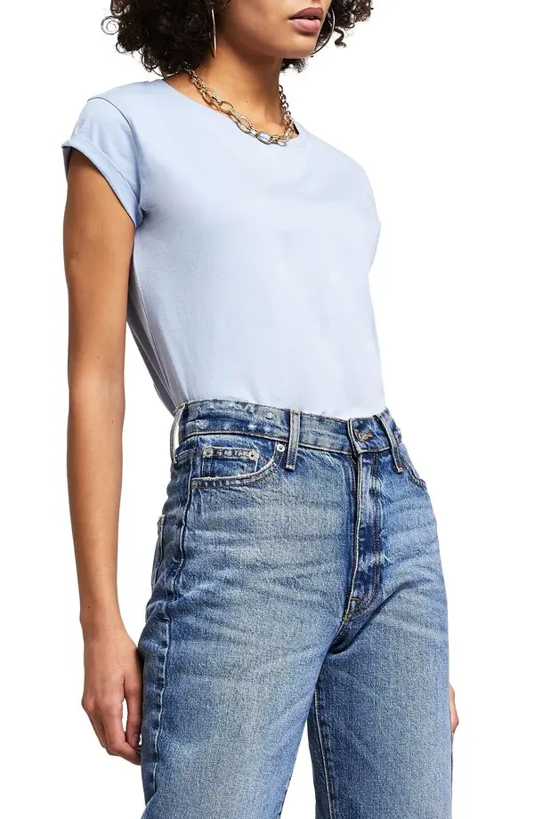 River Island Roll Sleeve T-Shirt Blue Light Editorialist