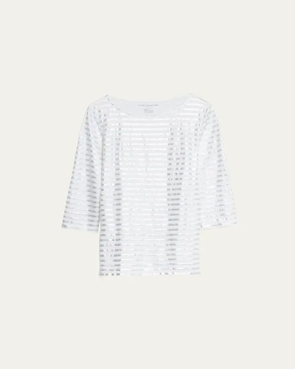 Majestic Filatures Metallic Striped Linen Top - Silver