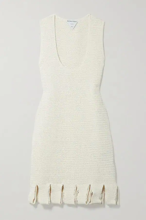 Bottega Veneta Open-Knit Cotton-Blend Mini Dress - Cream | Editorialist