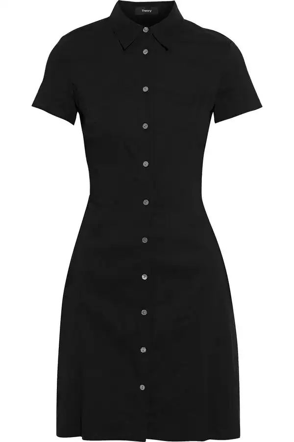Theory Linen-Blend Mini Shirt Dress In Black - 58% Off | Editorialist