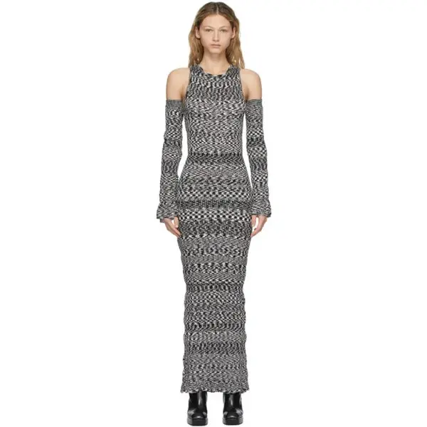 Buy PERVERZE White Knit Shirring Narrow Dress - Black At 67% Off 