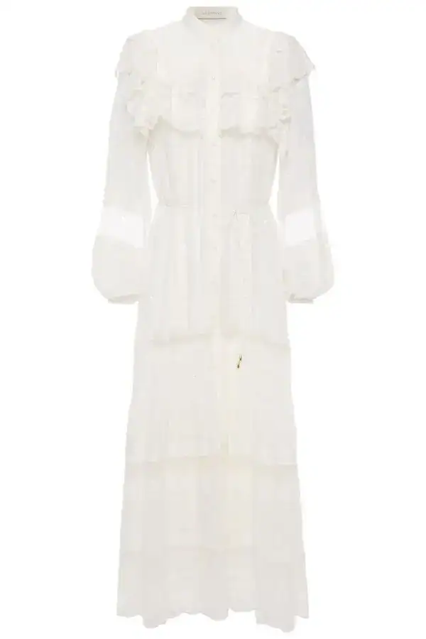 Zimmermann Moncur Lace-Trimmed Ruffled Swiss-Dot Tulle And Georgette Midi  Dress Size In Off-White - 50% Off | Editorialist