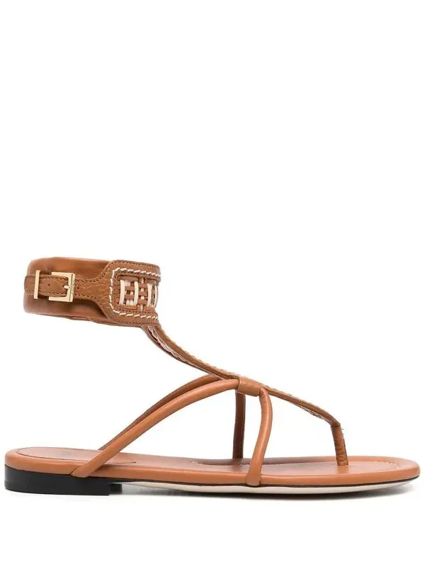 Fendi Ff-Motif Interwoven Flat Sandals Brown Editorialist