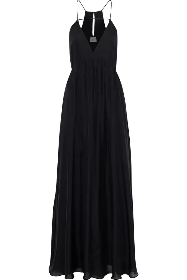 white christmas dresses Gothic Lace Up Layered Grommet Solid A Line Backless Chiffon Cami Dress Black / XXXL main image 1