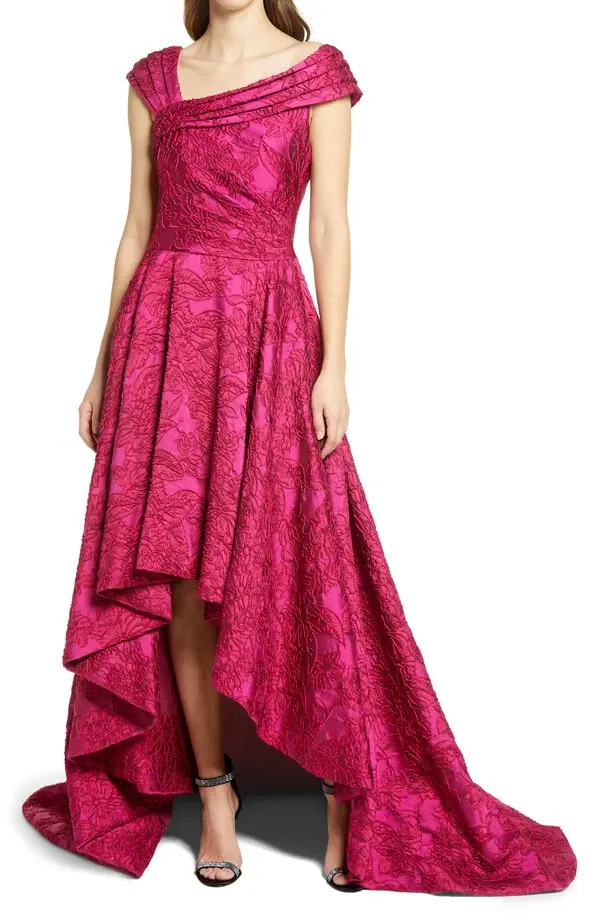 tadashi shoji asymmetric floral jacquard dress Tadashi Shoji Morwenna Floral Print Gown