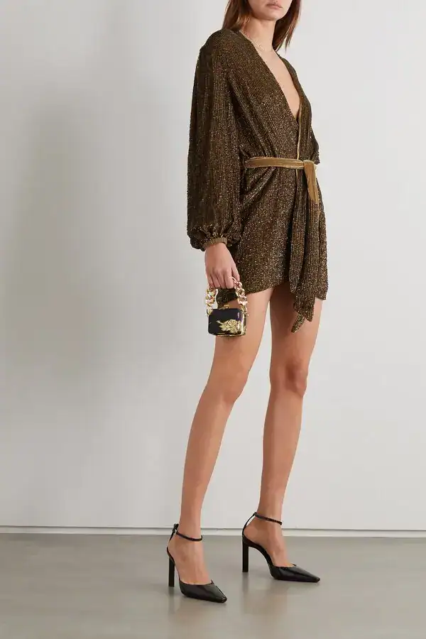 retrofte gabrielle sequin mini dress Retrofete Gabrielle Sequined Wrap Dress