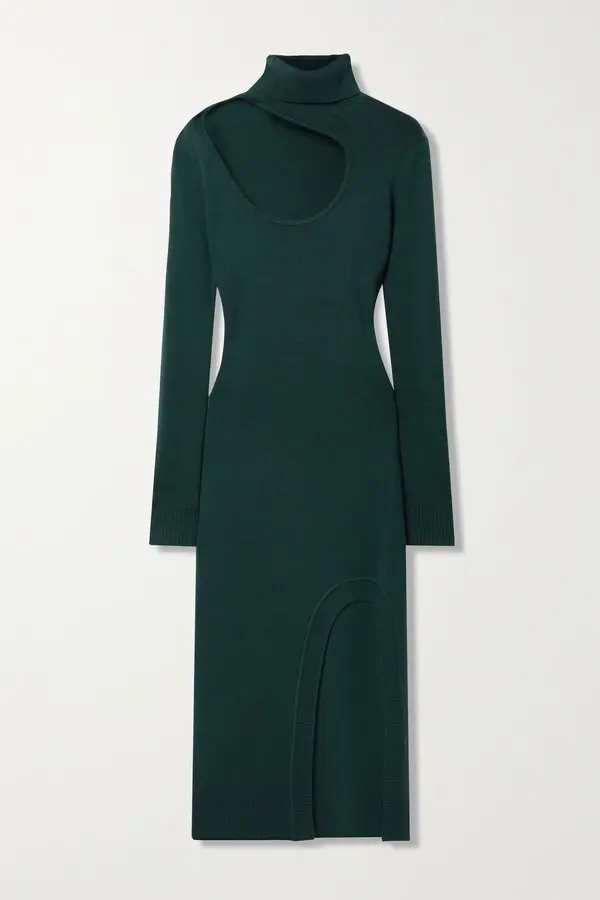 green emerald velvet dress Turtleneck Sweater Dress Olive / Large main image 0