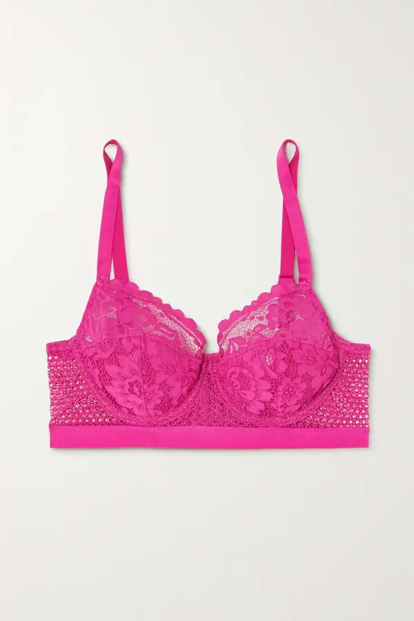 Else Petunia Stretch-Mesh And Corded Lace Underwired Bra In Pink - 35% ...