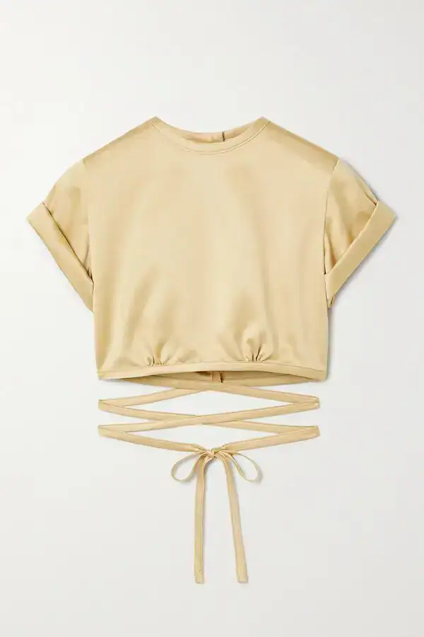 Orseund Iris Le Club Cropped Satin Top In Neutrals - 30% Off