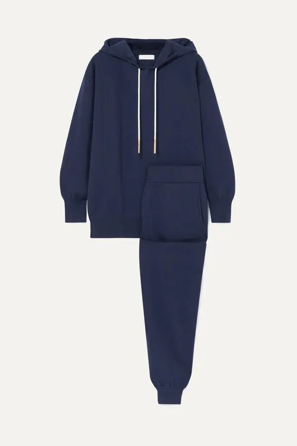 Olivia Von Halle Gia Paris Silk And Cashmere-blend Hoodie And Track Pants Set - Blue