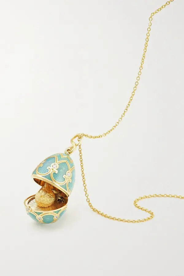 Faberge Heritage 18-karat Enamel And Diamond Surprise Pendant Necklace - Blue