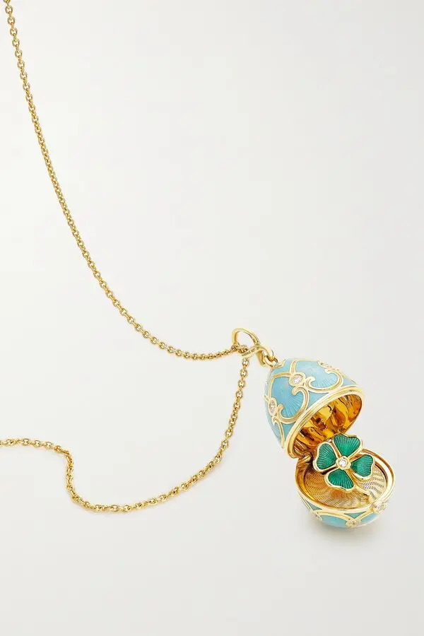 Faberge Heritage 18-karat Enamel And Diamond Surprise Pendant Necklace - Gold