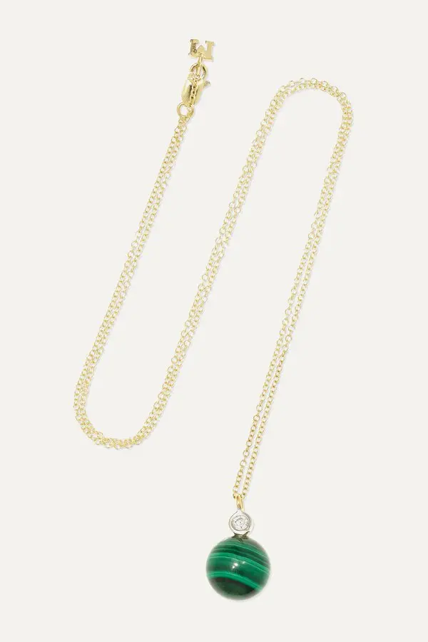 Mateo 14-karat Malachite And Diamond Necklace - Gold