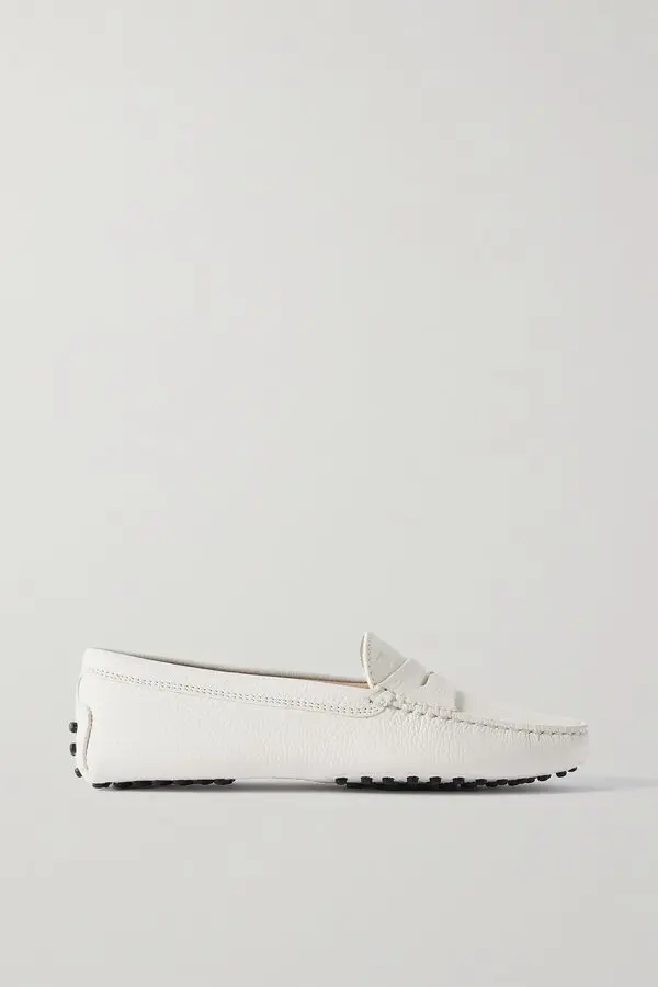 TOD'S Gommino Textured-leather Loafers - White