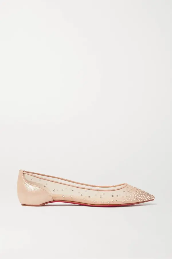 CHRISTIAN LOUBOUTIN Follies Swarovski Crystal-embellished Flats - Neutrals