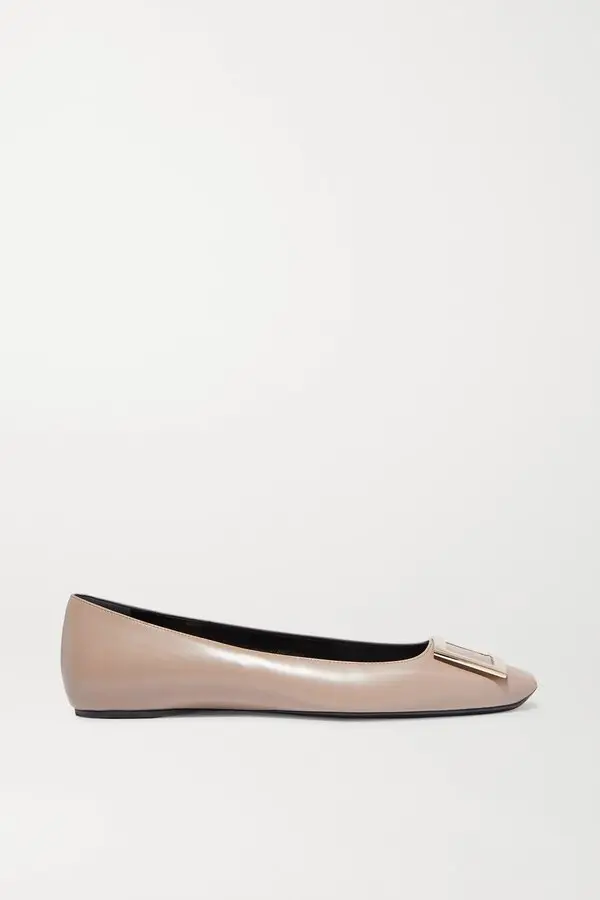ROGER VIVIER Quadrata Trompette Embellished Leather Ballet Flats - Brown