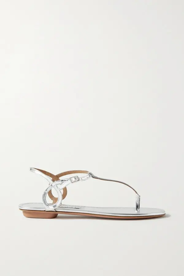 AQUAZZURA Almost Bare Metallic Leather Sandals - Silver