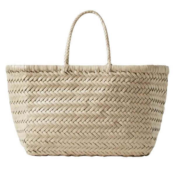 Dragon Diffusion Bamboo Triple Jump Small Woven Leather Tote - Ecru
