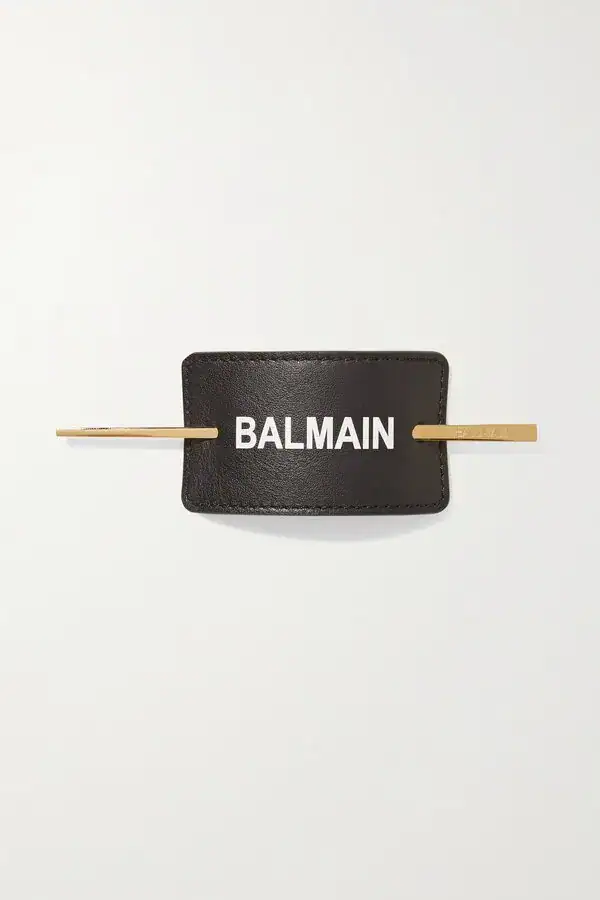Balmain Gold-Plated And Printed Leather Hair Pin In Black 