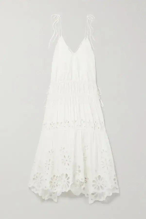 Simkhai Juna Tiered Broderie Anglaise Linen-Blend Maxi Dress In White - 40%  Off | Editorialist