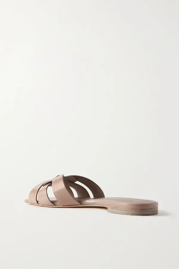 Saint Laurent Tribute Woven Patent-leather Slides - Neutrals
