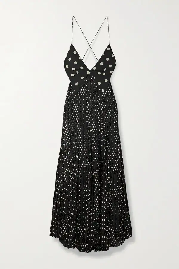 khaite sheer polka dot dress Khaite Evi Semi-Sheer Fluted-Sleeve Dress with Slip