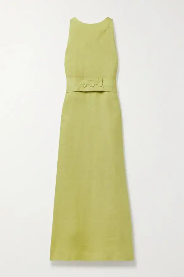 Bondi Born Ava Belted Linen Maxi Dress In Green - 40% Off | Editorialist